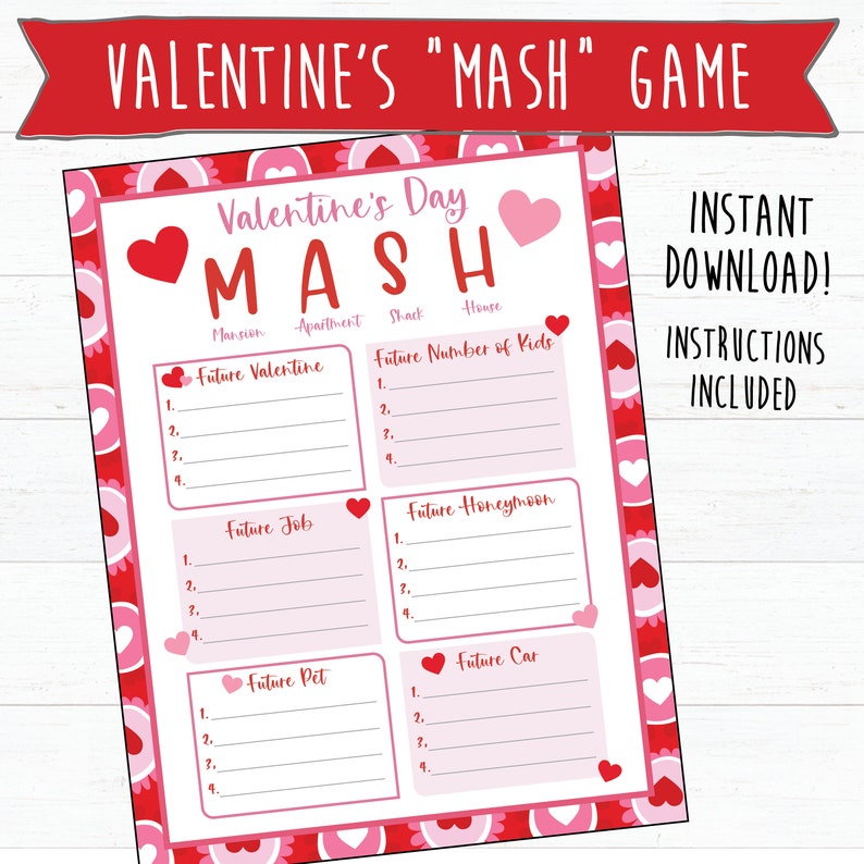 Valentine's MASH Game | Instant Download | Valentine's Games | Slumber ...