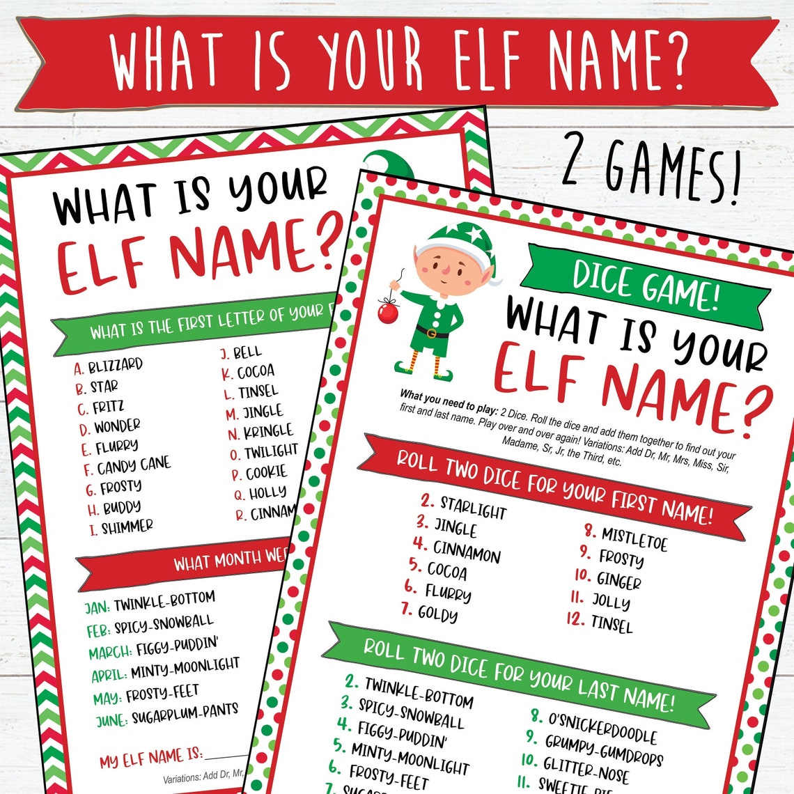 What's Your Elf Name Dice Game Funny Christmas Games for Kids Printable ...