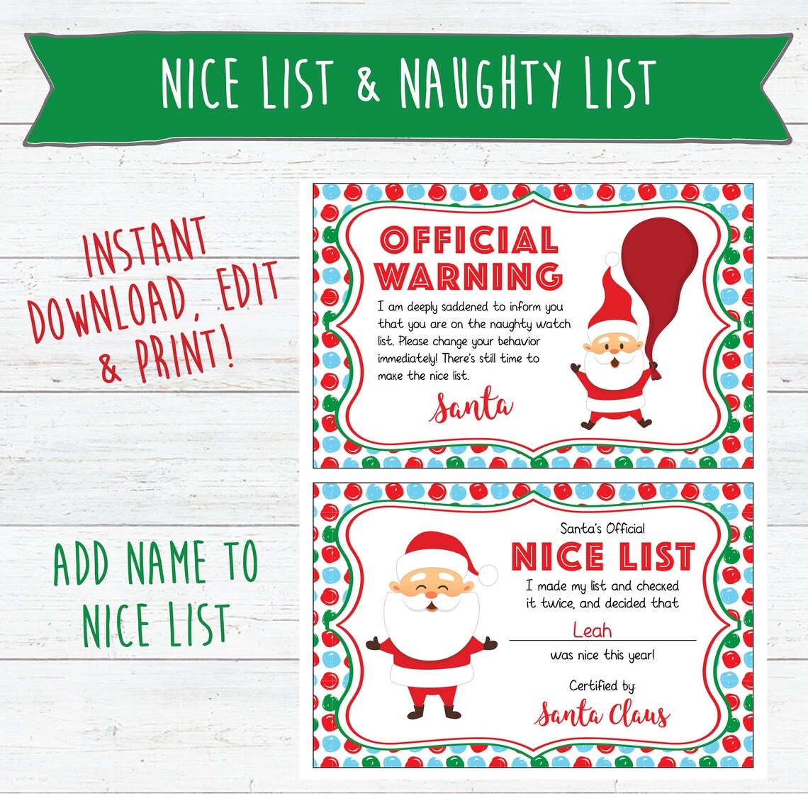 Letter From Santa Printable Personalized Naughty And Nice List Cookies 