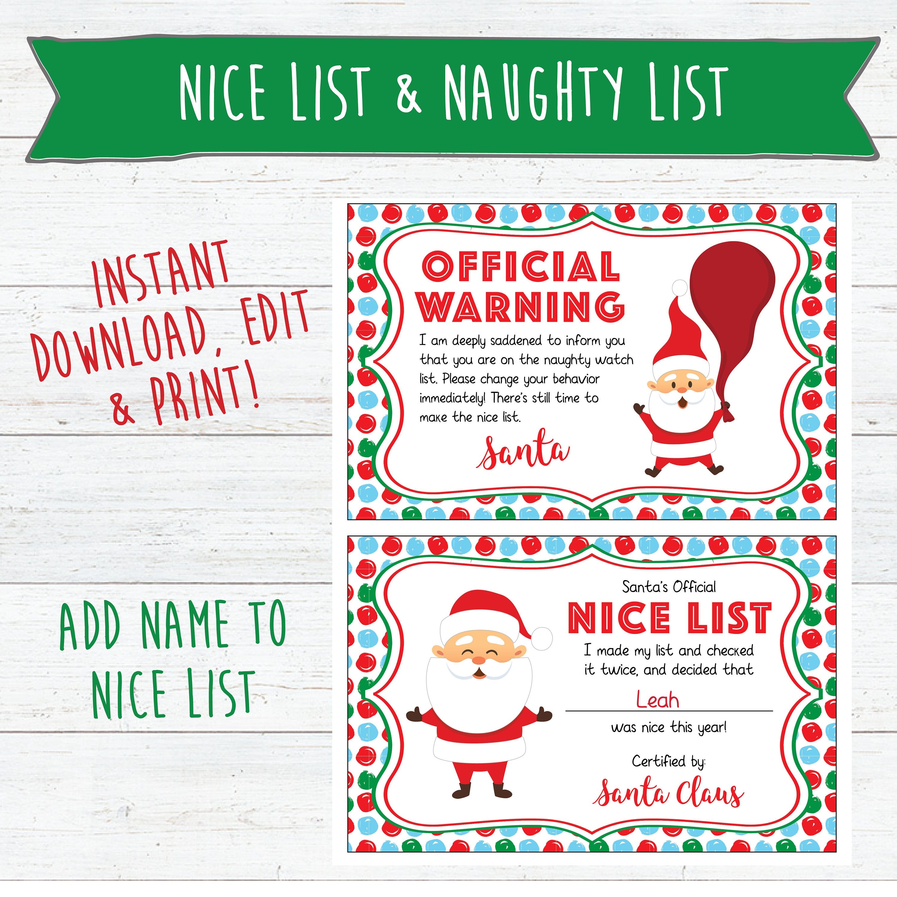 Letter From Santa Printable | Personalized | Naughty and Nice List ...