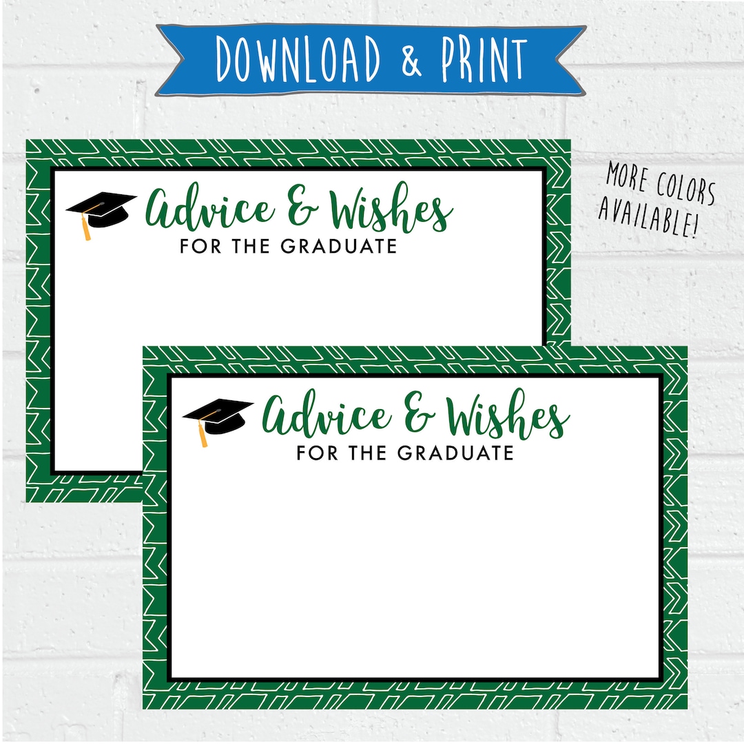 Graduate Advice and Wishes Cards With Matching Sign - PRINTABLE - Green ...