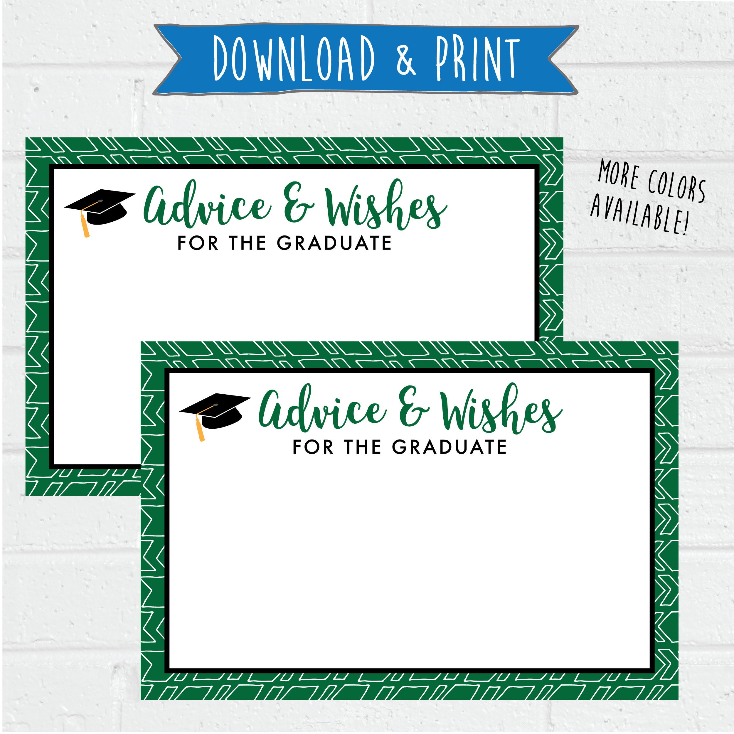 Graduate Advice and Wishes Cards With Matching Sign - PRINTABLE - Green ...
