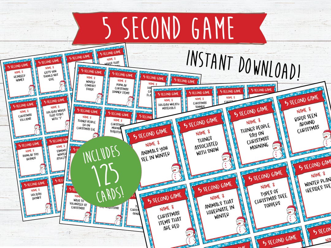 5 Second Christmas Party Game Printable | 125 Categories PLUS Create ...