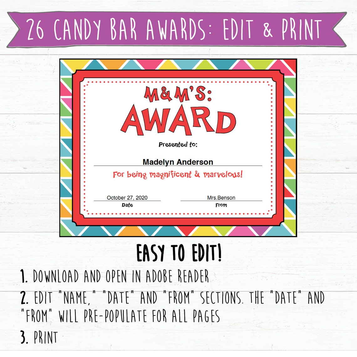 Candy Bar Award Certificates Download, Edit and Print Candy Awards ...