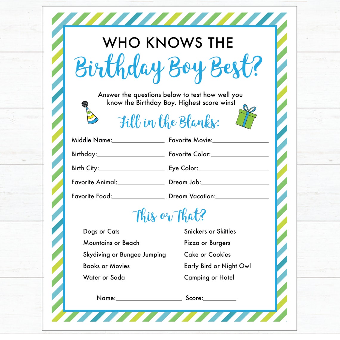 Birthday Party Games Printable | Who Knows the Birthday Boy Best Game ...