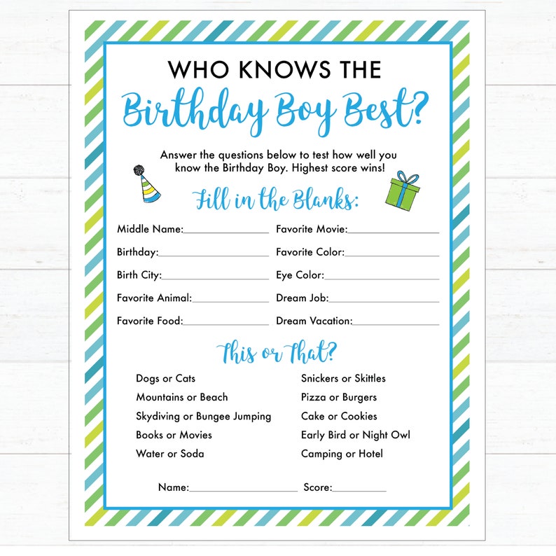 Birthday Party Games Printable | Who Knows the Birthday Boy Best Game ...