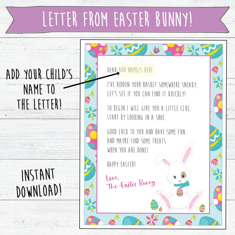 Easter Scavenger Hunt and Letter From Easter Bunny With Names | 16 ...