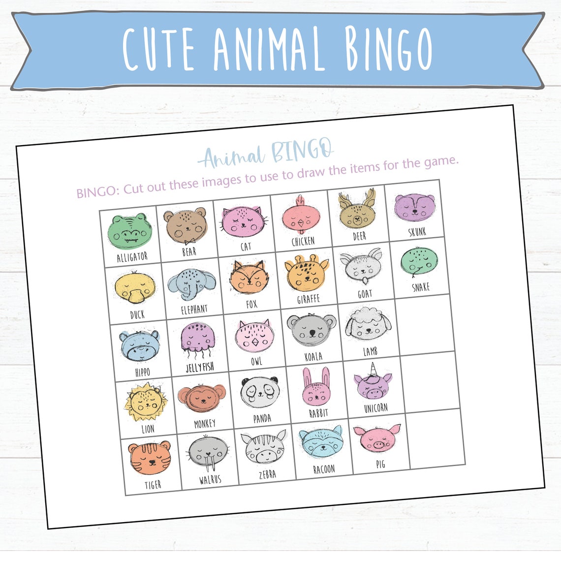 20 Cute Animal Bingo Cards | Instant Download and Print | Bingo Games ...