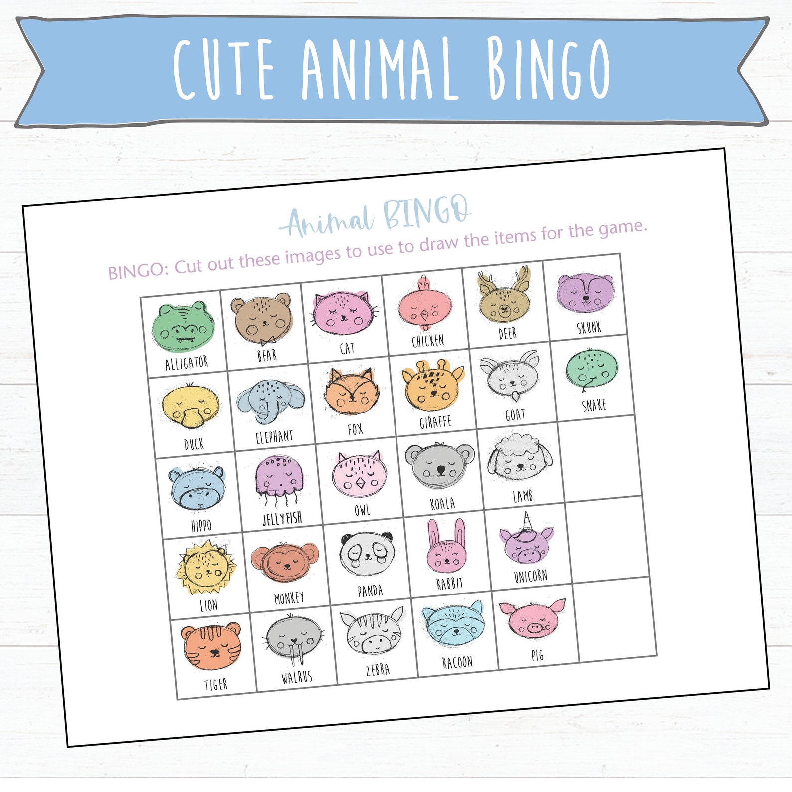 20 Cute Animal Bingo Cards | Instant Download and Print | Bingo Games ...