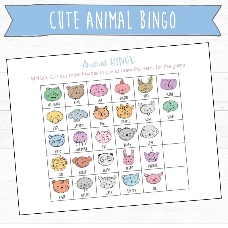 20 Cute Animal Bingo Cards | Instant Download and Print | Bingo Games ...