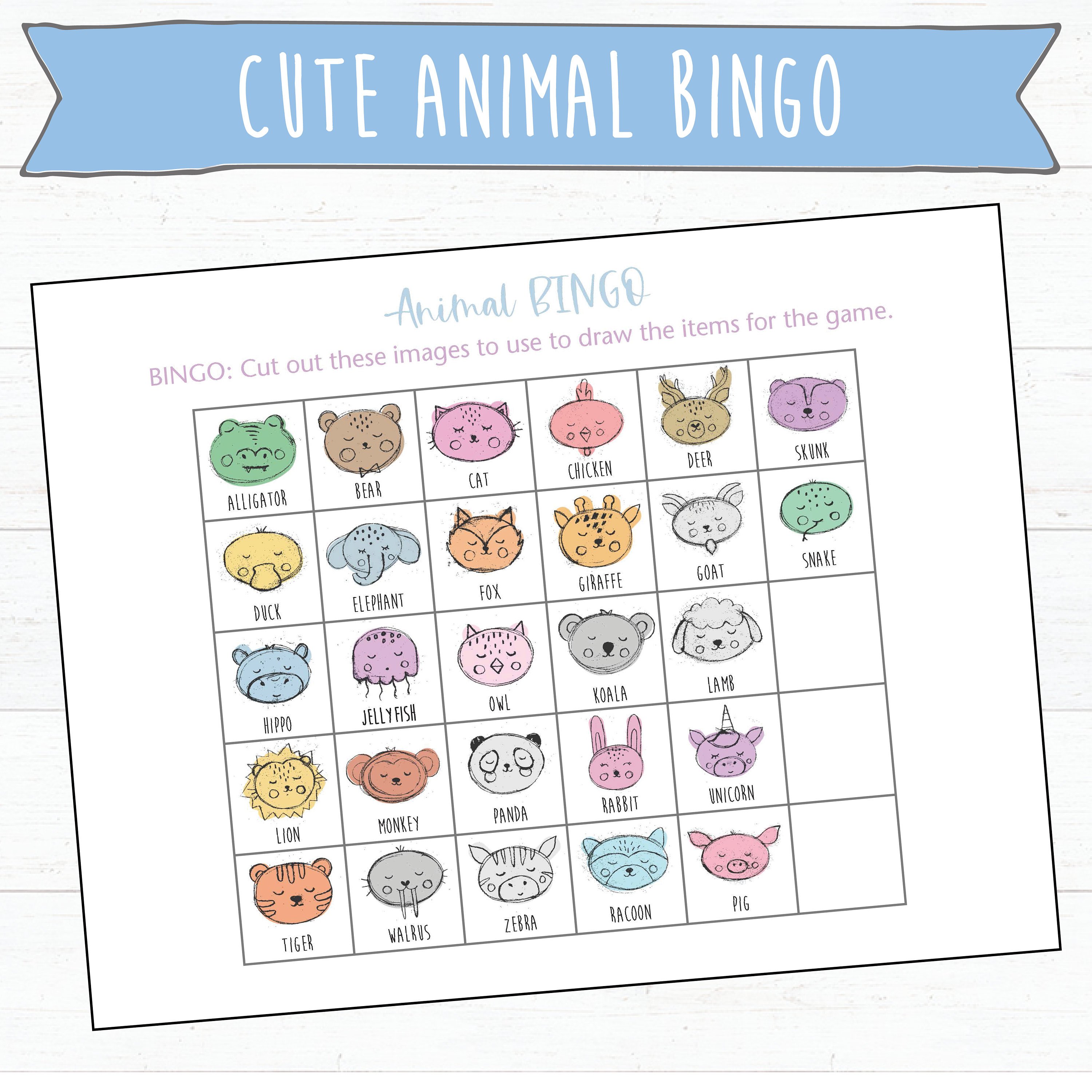 20 Cute Animal Bingo Cards | Instant Download and Print | Bingo Games ...