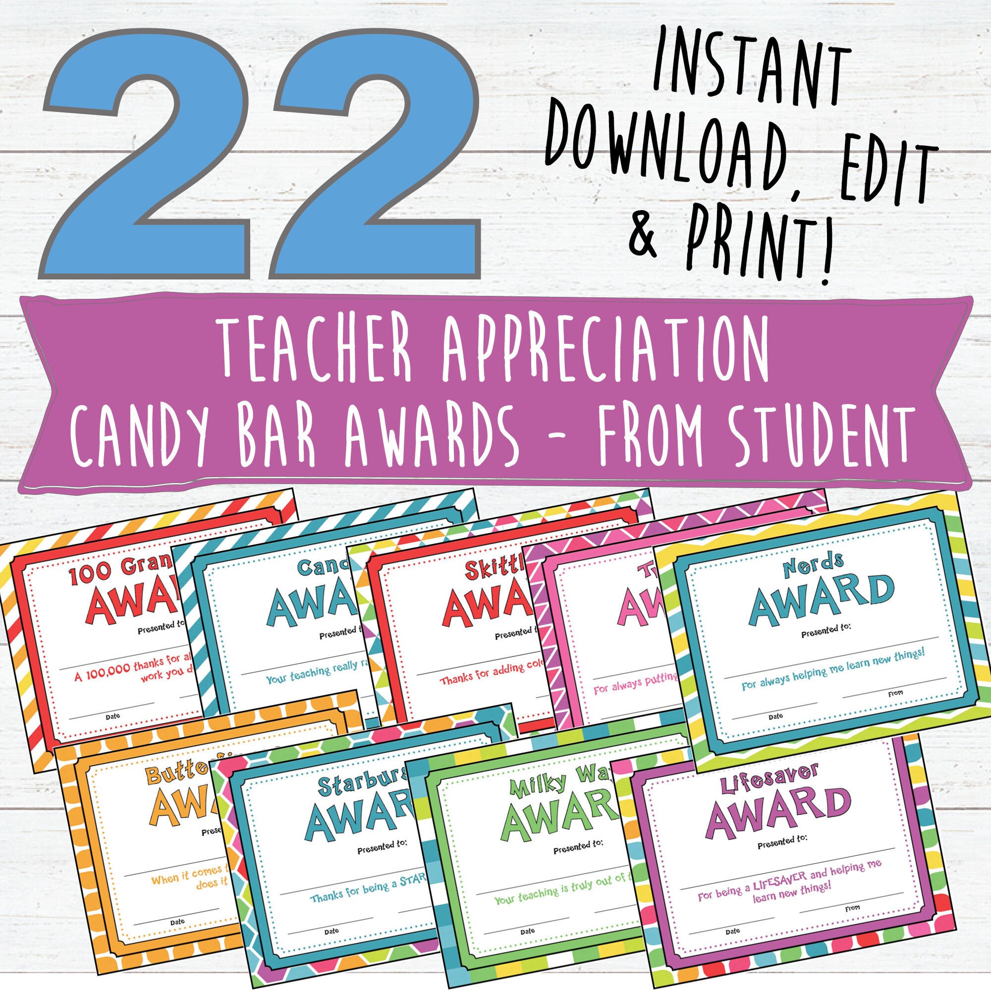 Candy Bar Certificates for Teachers From Students Teacher Appreciation ...