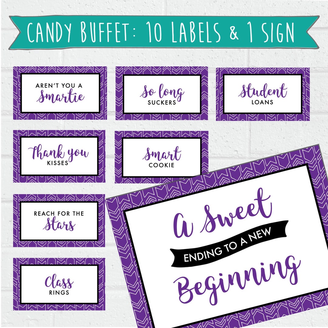 Graduation Candy Buffet Labels and Sign- Printable - Purple and White ...