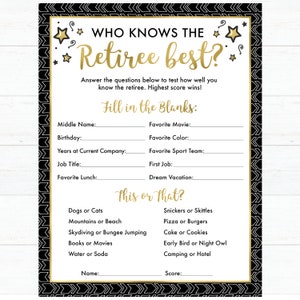 Retirement Party Games Printable | Who Knows the Retiree Best Game ...