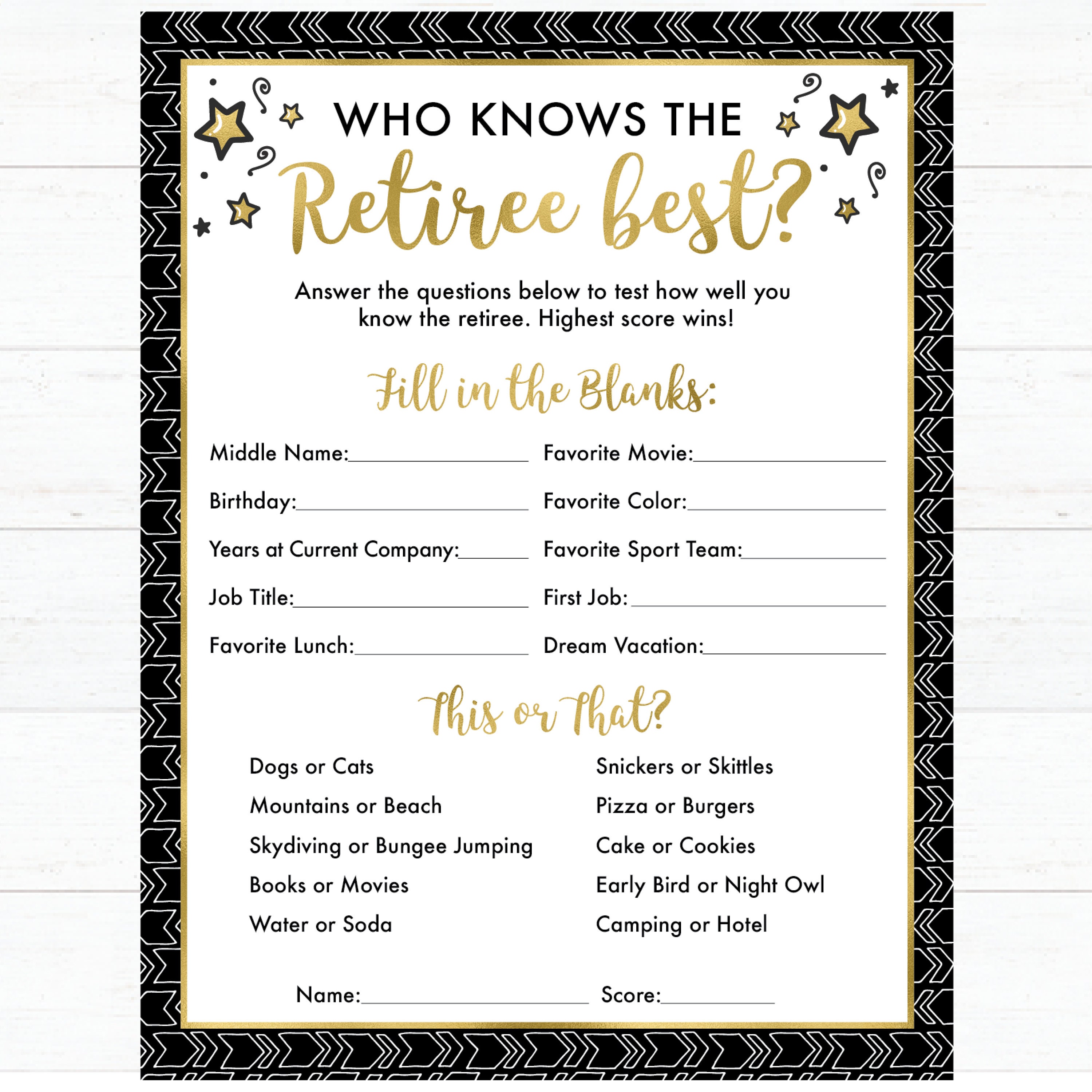 Retirement Party Games Printable | Who Knows the Retiree Best Game ...