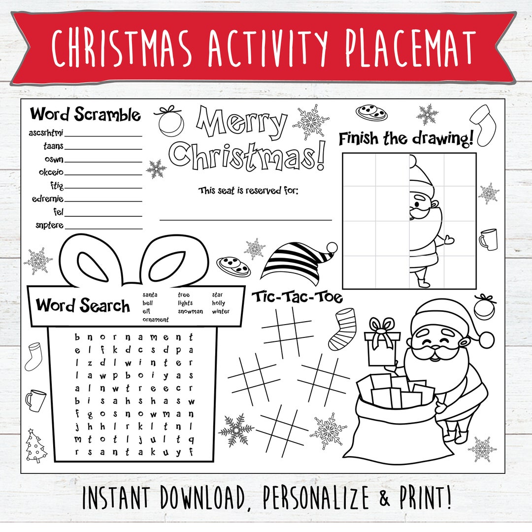 Kids Coloring Christmas Placemat | Christmas Activity Coloring Page ...