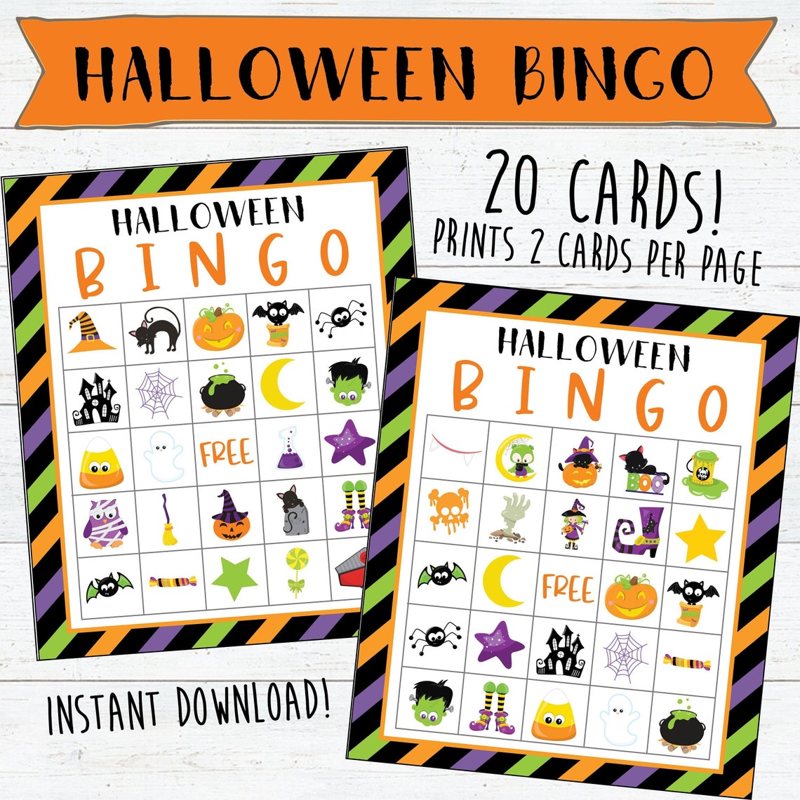 Halloween Bingo Cards 20 Cards Instant Download and Print - Etsy