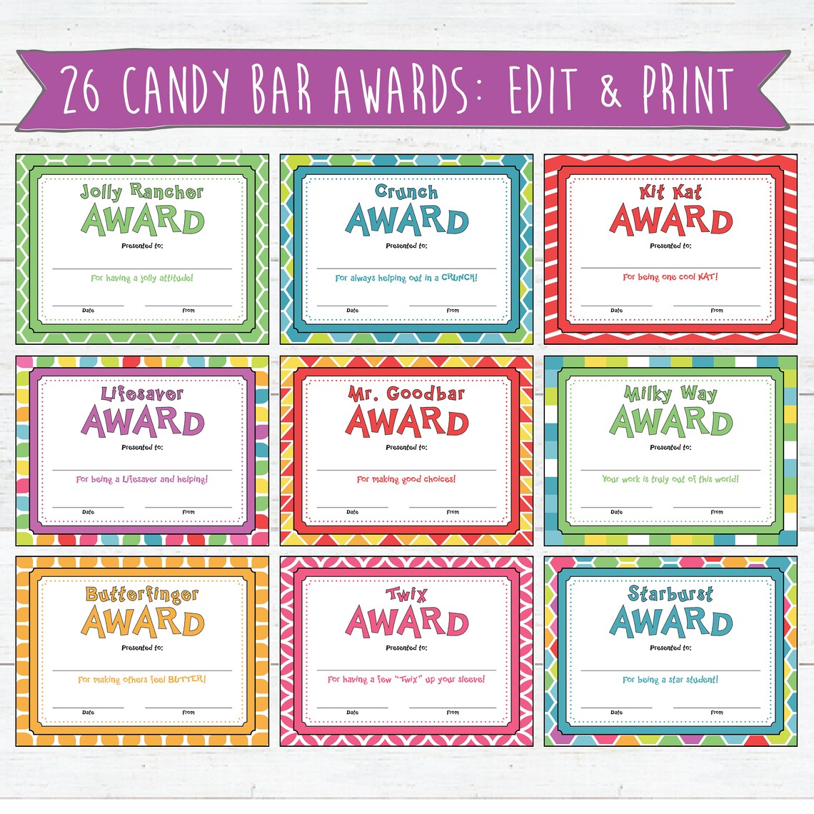 Candy Bar Award Certificates Download, Edit and Print Candy Awards ...