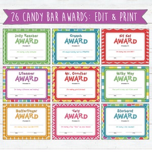 Candy Bar Award Certificates | Download, Edit and Print | Candy Awards ...