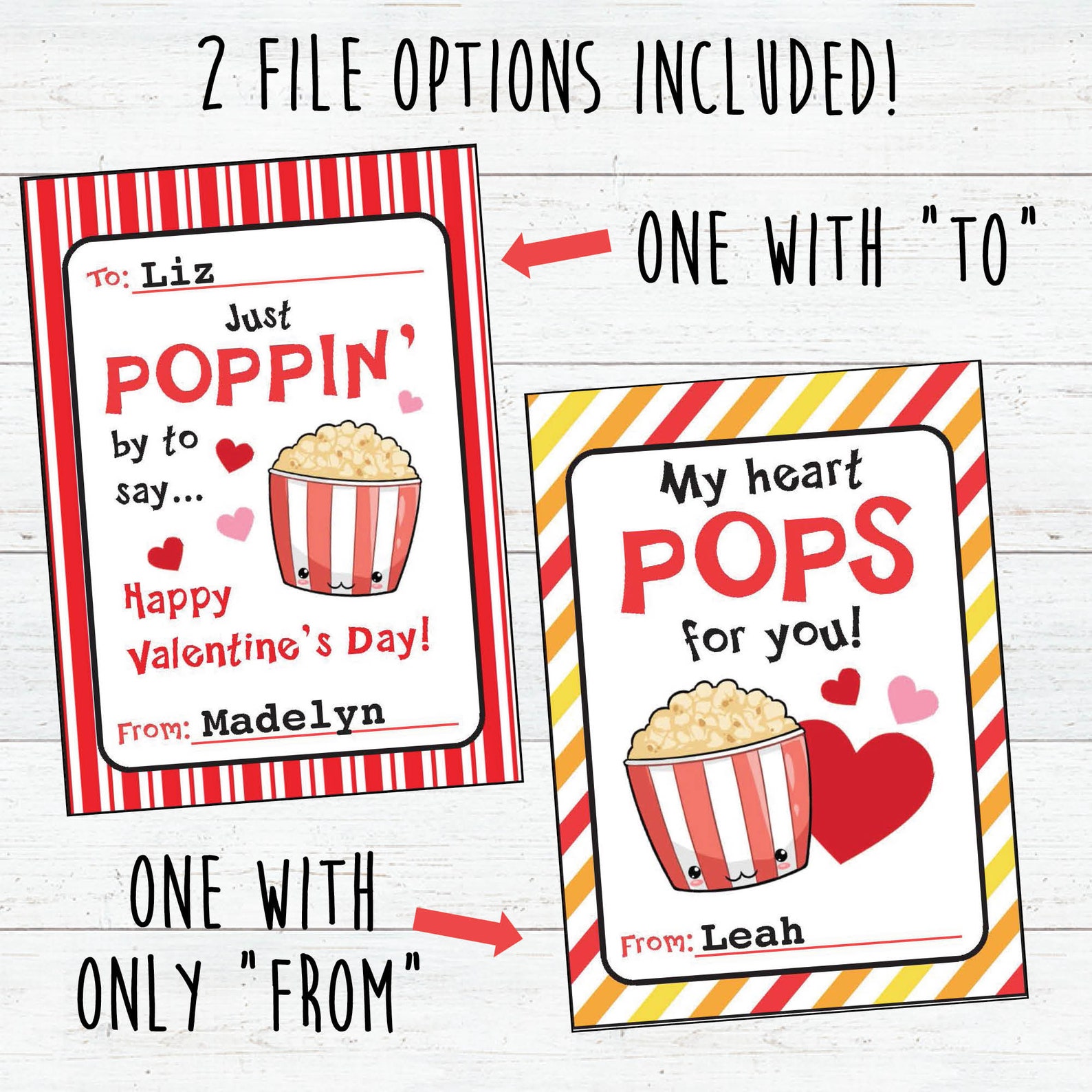 Popcorn Valentine's Day Cards, Printable Valentines, Popcorn Tag ...