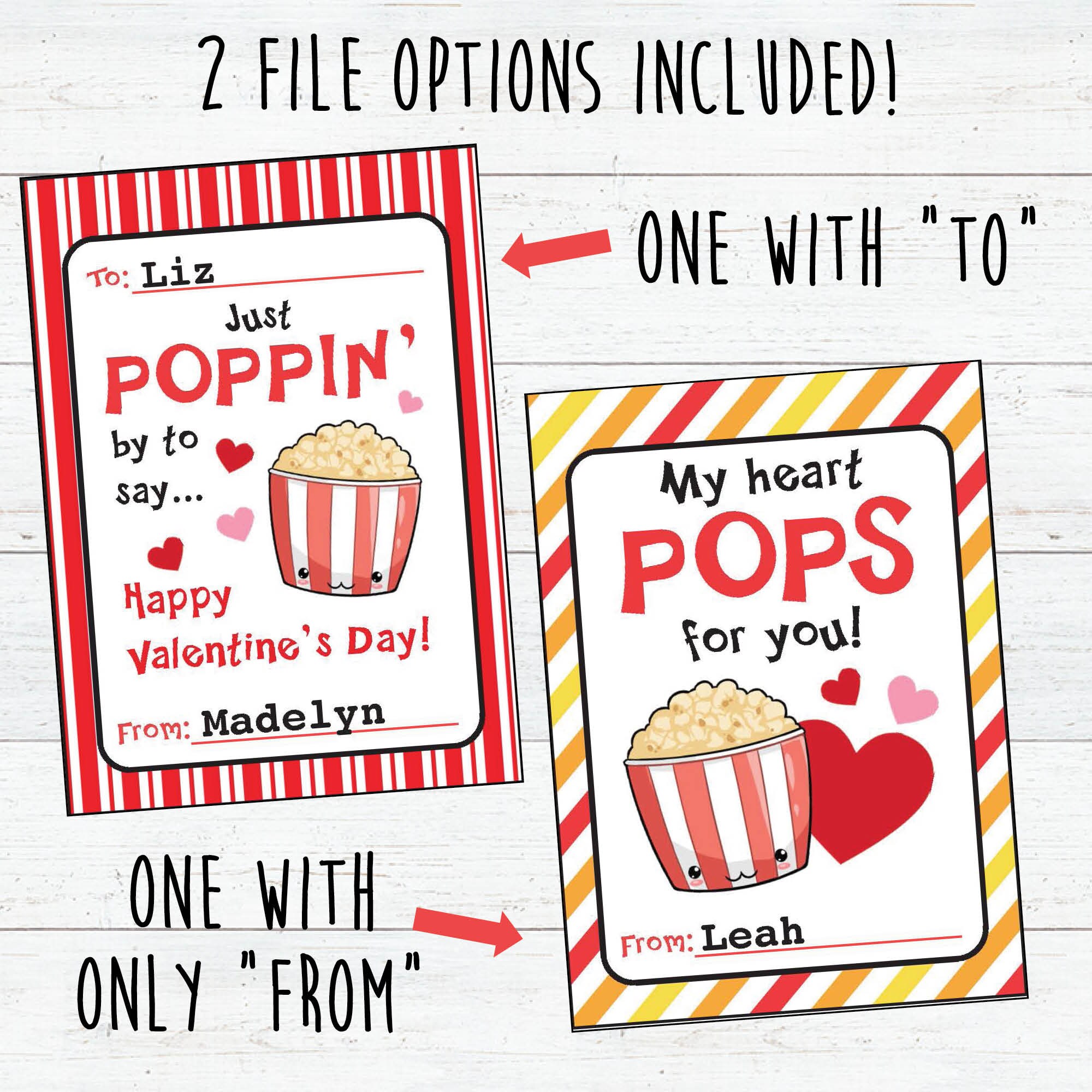 Popcorn Valentine's Day Cards, Printable Valentines, Popcorn Tag ...