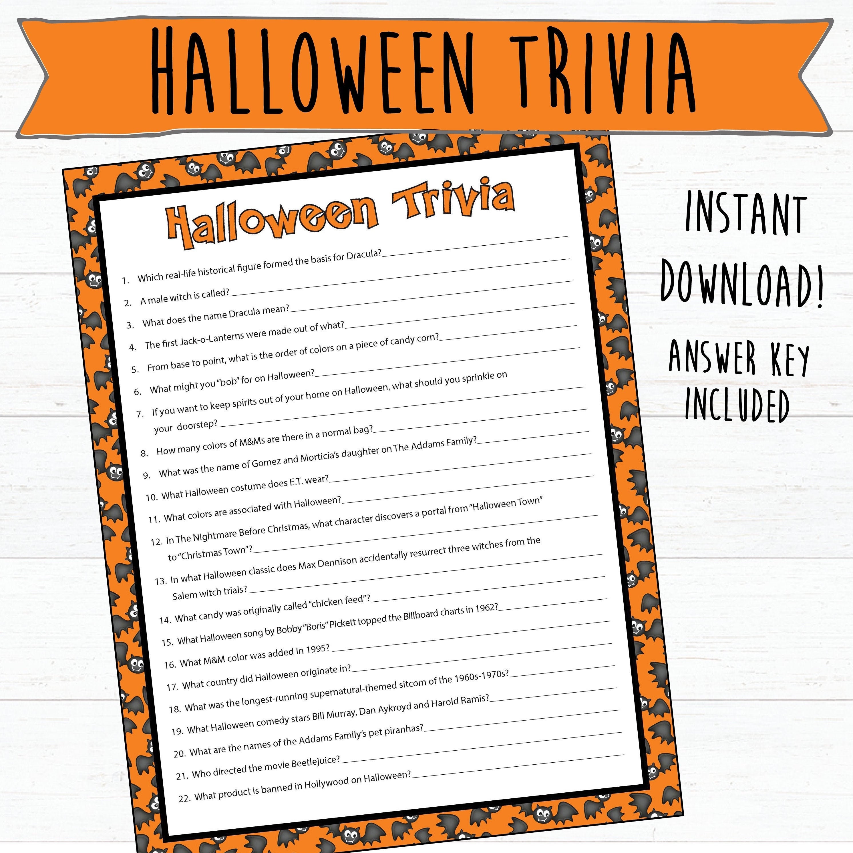 Halloween Trivia Game | Instantly Print and Download | Halloween Games ...
