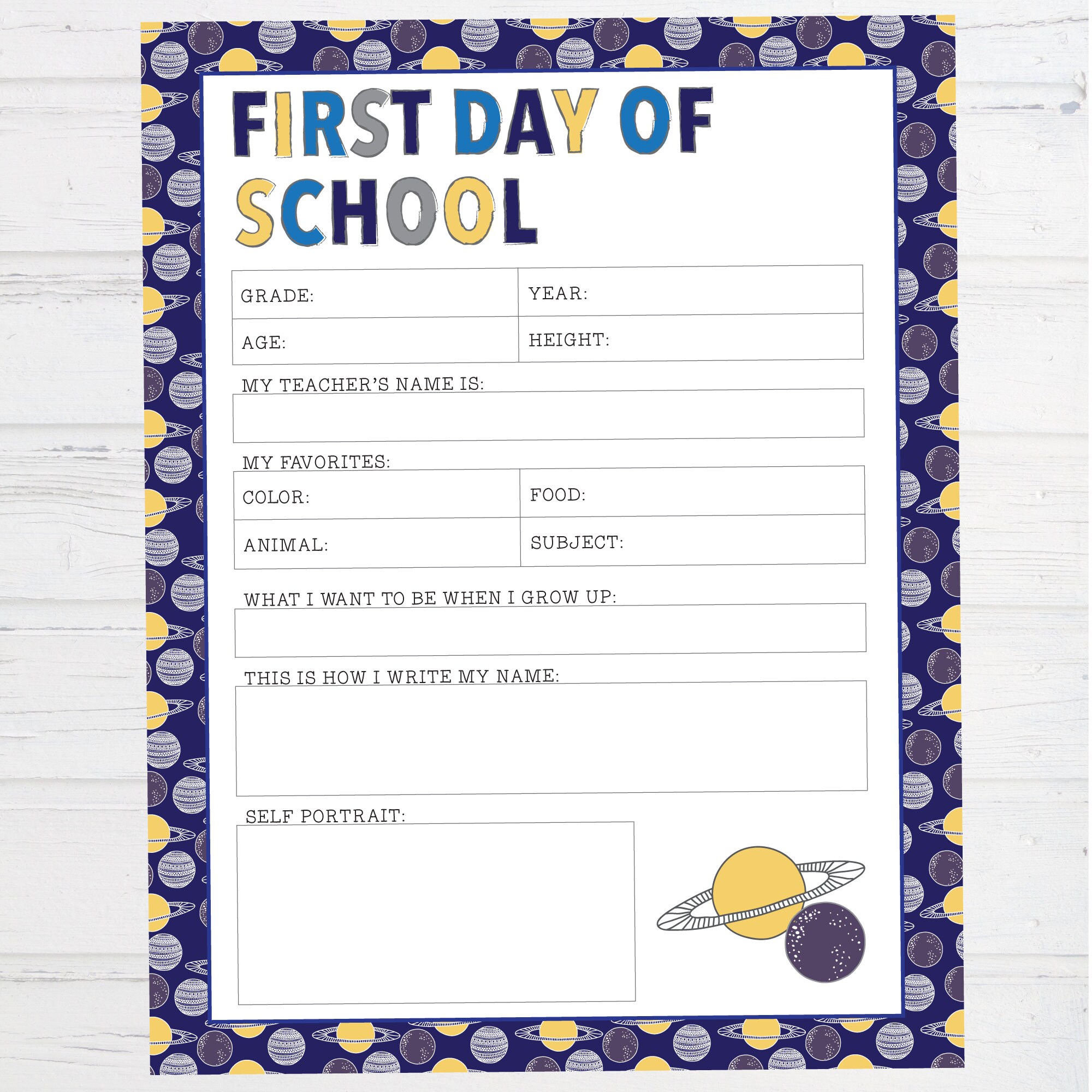 First Day of School Questionnaire | INSTANT Download | Worksheet | Back ...