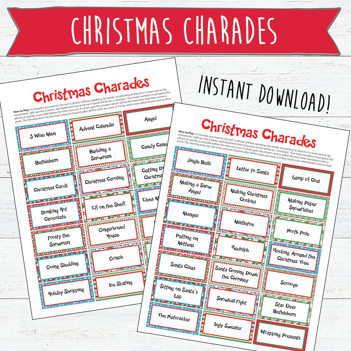 Christmas Charades Game | Christmas Party Games | INSTANT Download ...