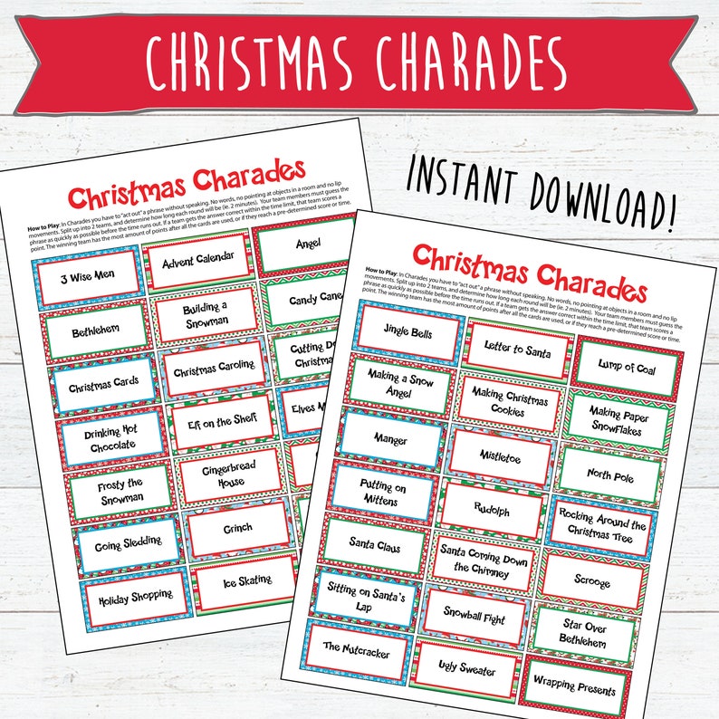 Christmas Charades Game | Christmas Party Games | INSTANT Download ...