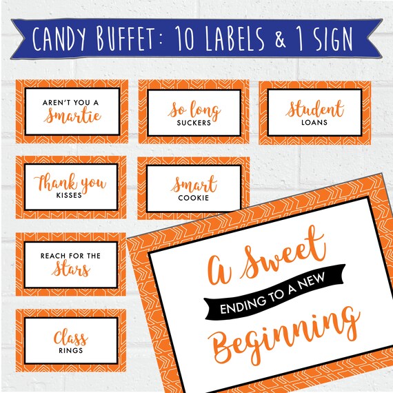 Graduation Candy Buffet Labels and Sign Printable Orange - Etsy