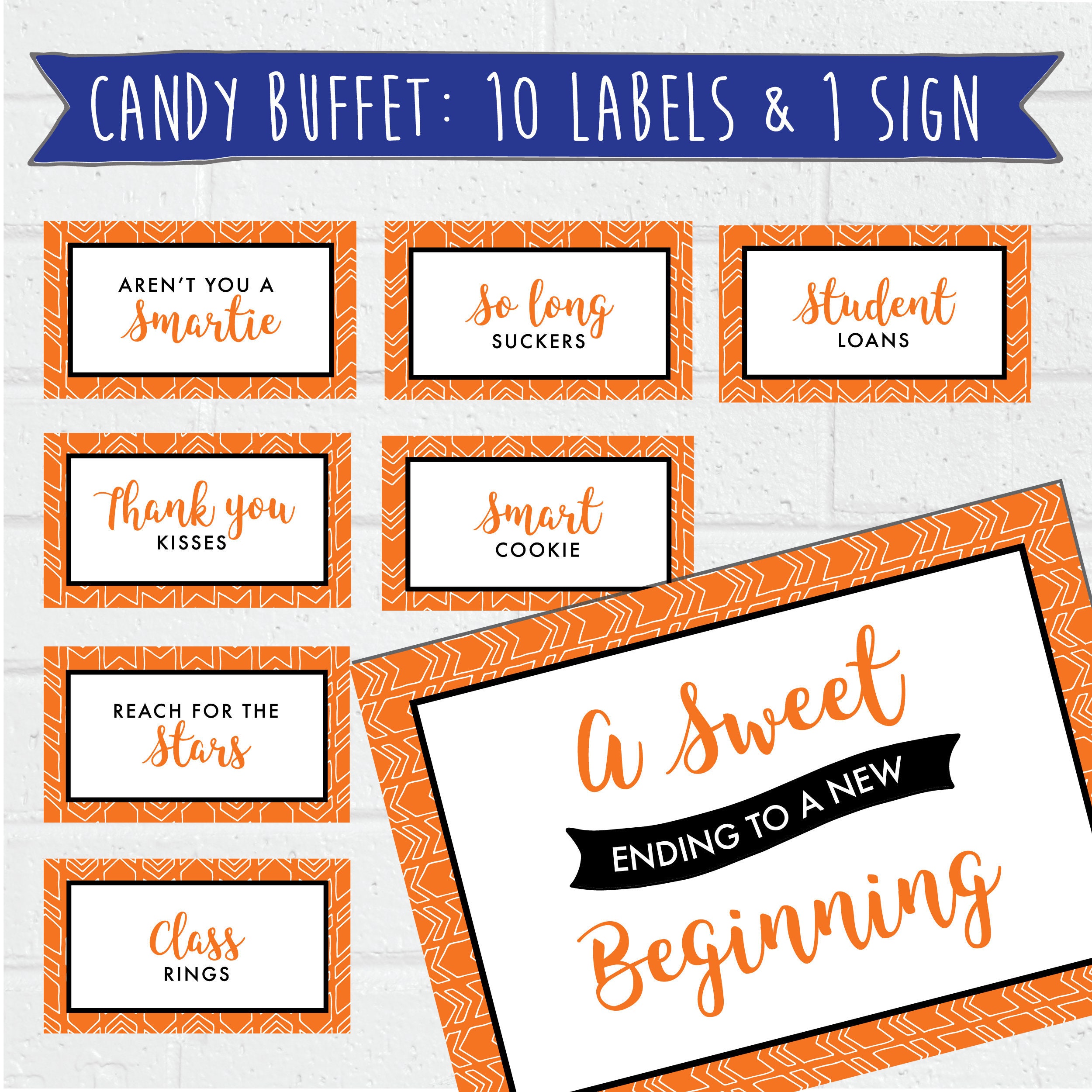 Graduation Candy Buffet Labels and Sign - Printable - Orange - Grad ...