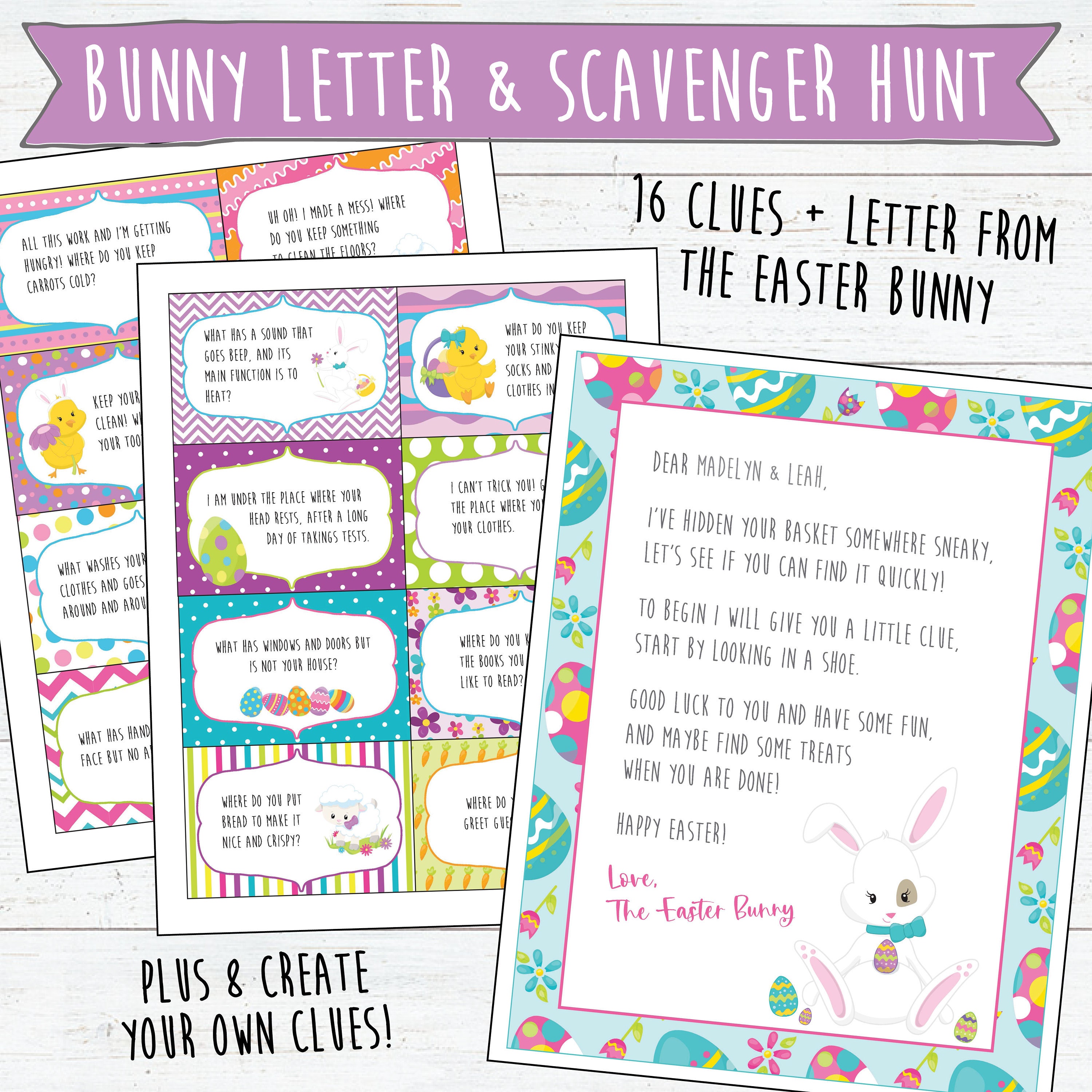 Easter Scavenger Hunt and Letter From Easter Bunny With Names | 16 ...