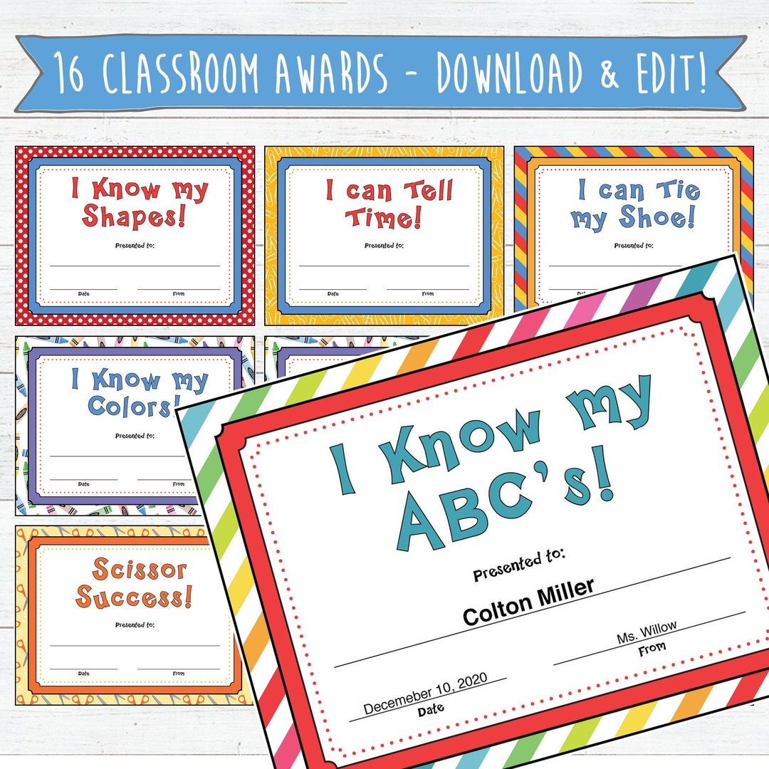 Classroom Award Certificates | Instant Download, Edit and Print ...