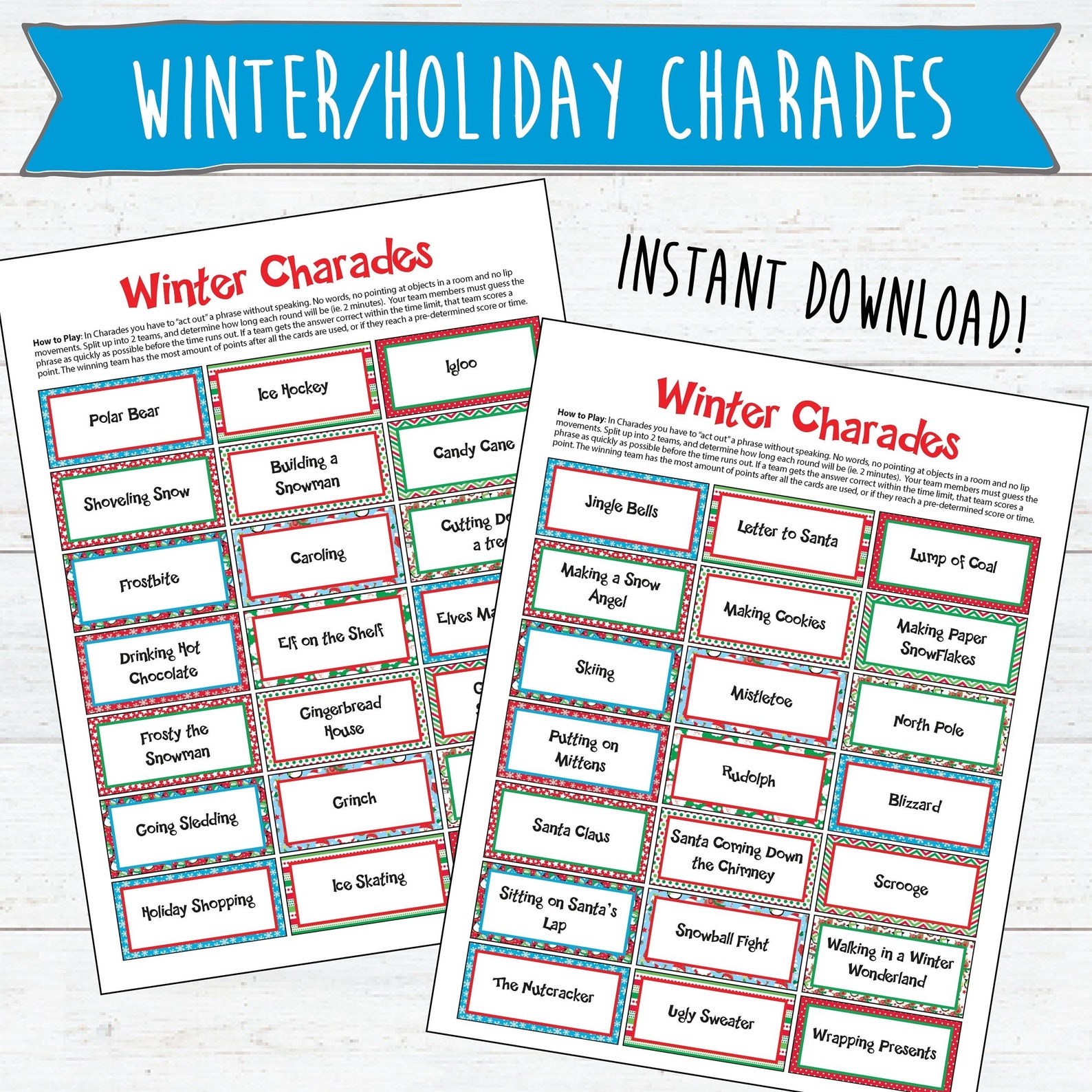 Holiday Charades Game | Christmas Party Games | INSTANT Download ...