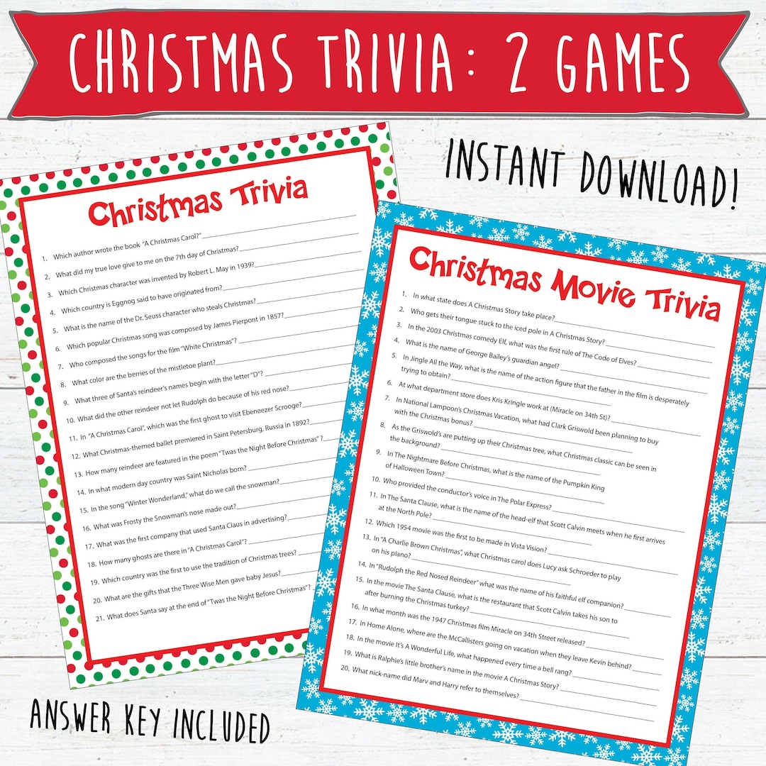 Christmas Trivia Printable Christmas Movie Trivia Christmas Party Games ...