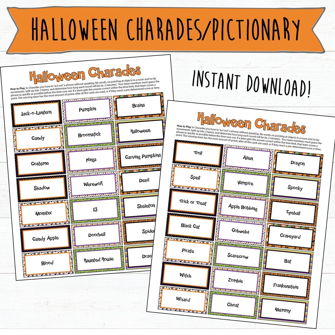 Halloween Charades Game | Halloween Party Games | INSTANT Download ...