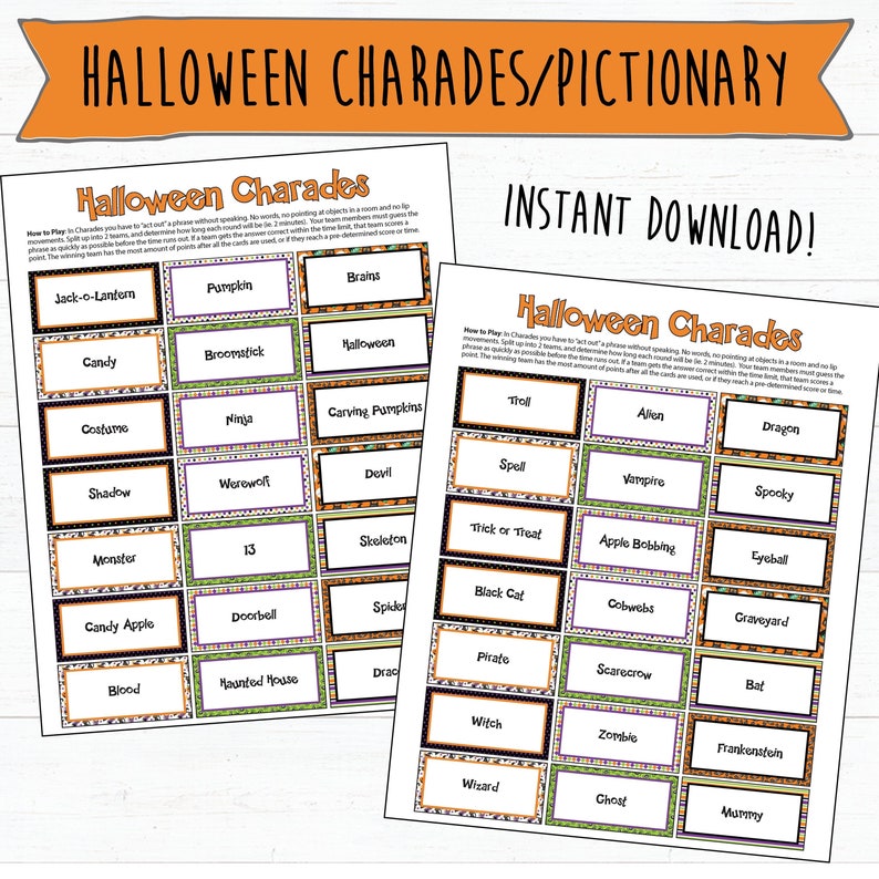 Halloween Charades Game | Halloween Party Games | INSTANT Download ...