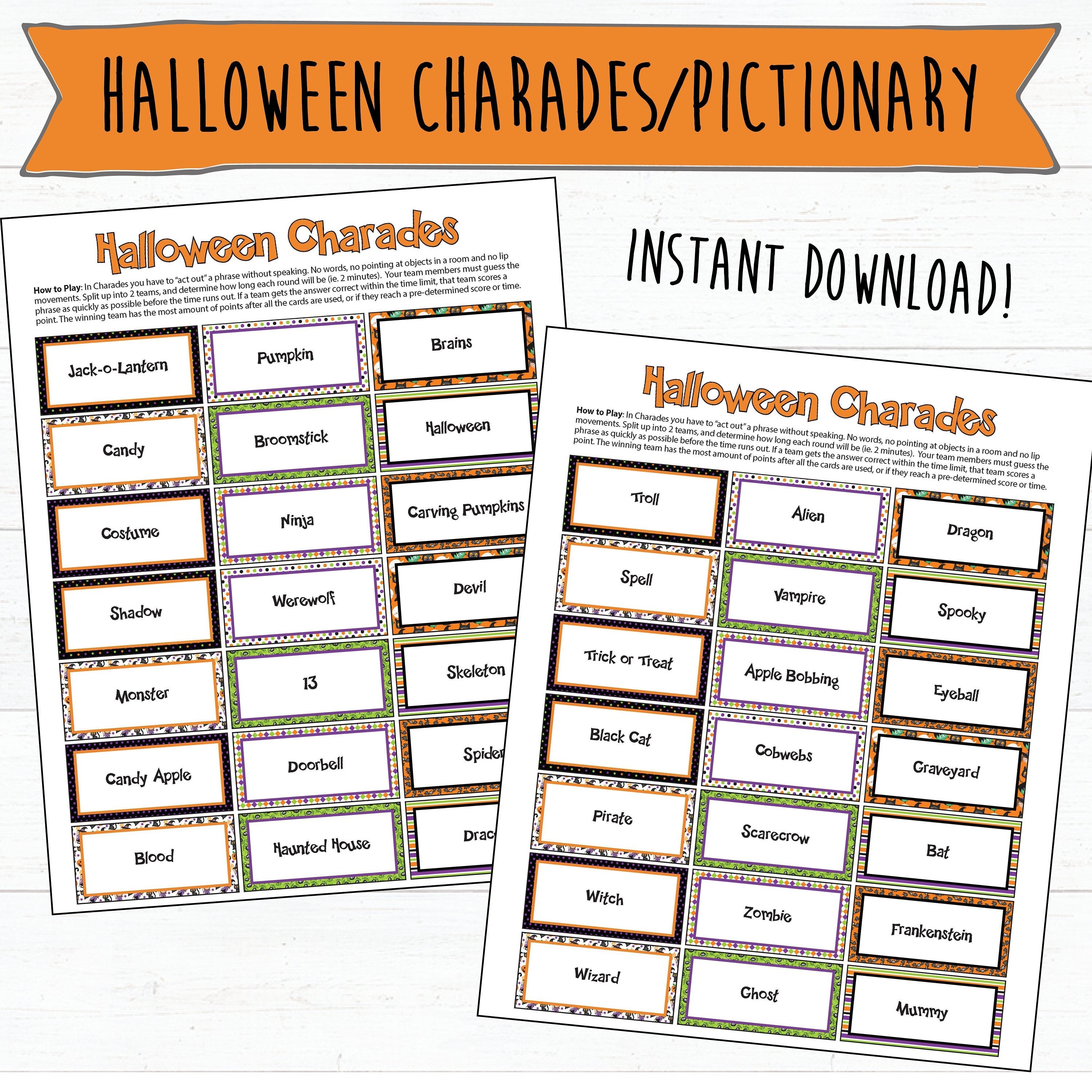 Halloween Charades Game | Halloween Party Games | INSTANT Download ...