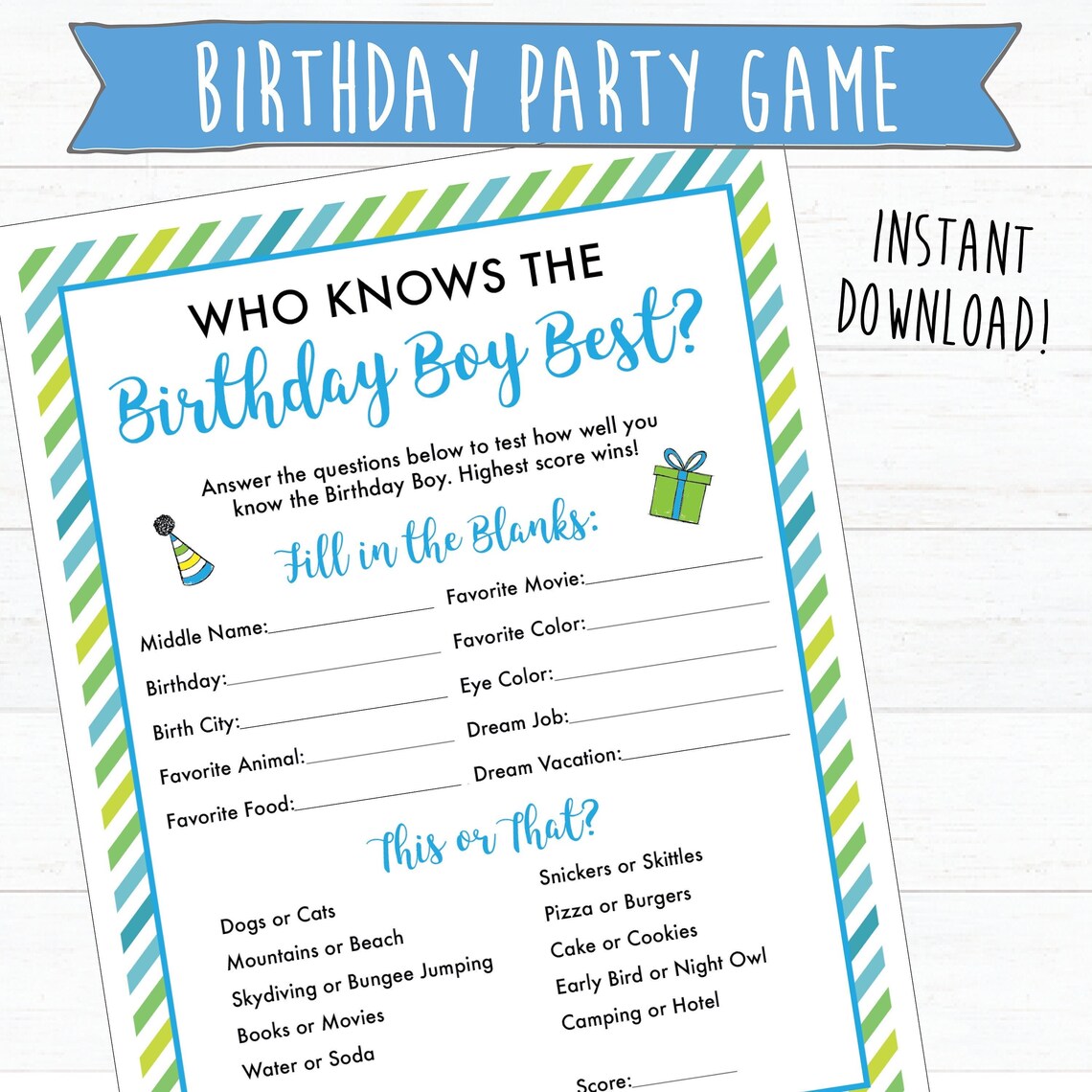 Birthday Party Games Printable | Who Knows the Birthday Boy Best Game ...