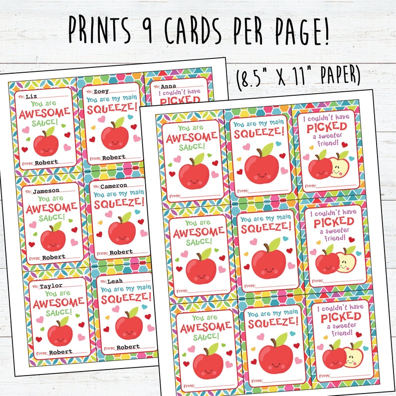 Applesauce Valentine Cards, CUTE Preschool Valentine's Cards, Valentine ...