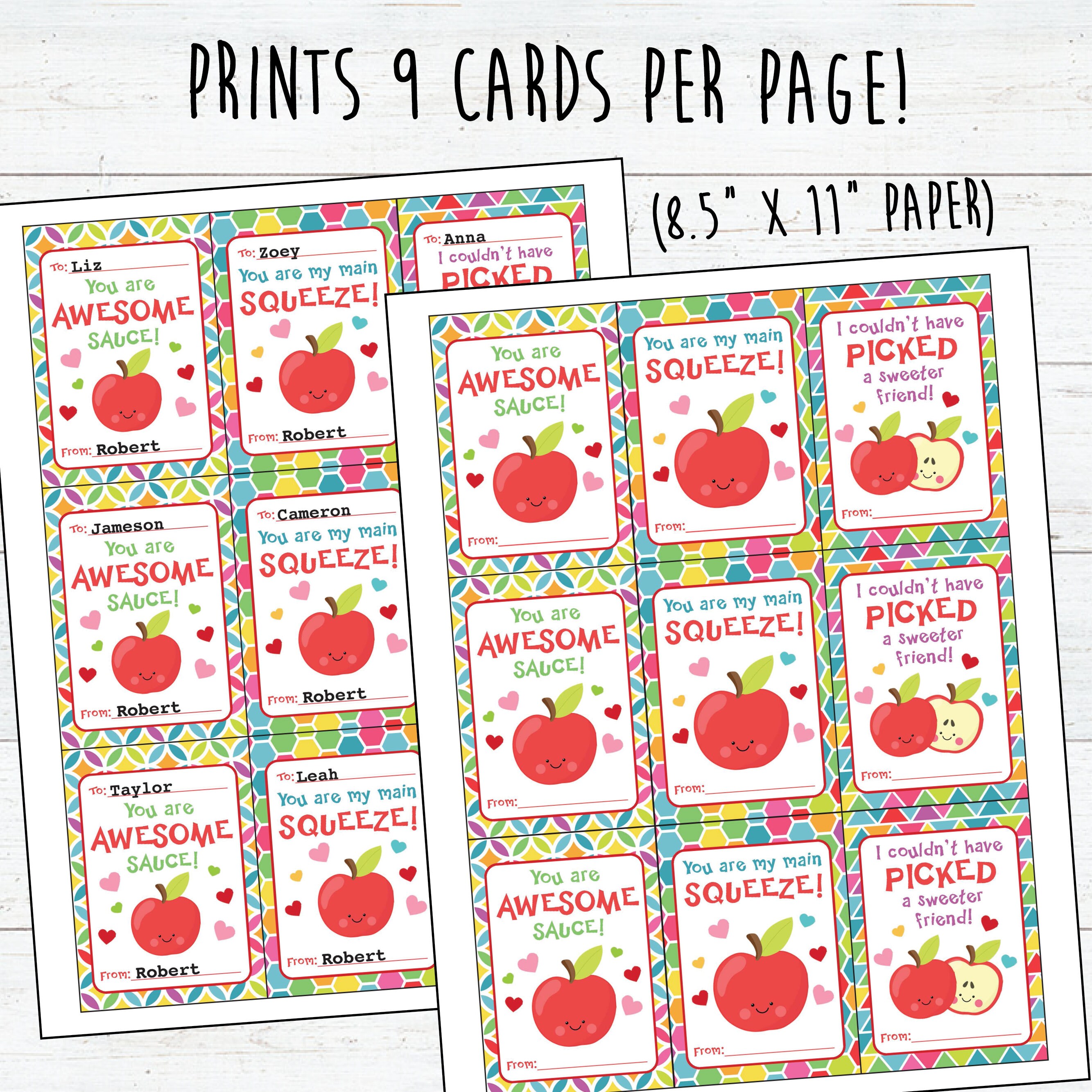 Applesauce Valentine Cards, CUTE Preschool Valentine's Cards, Valentine ...