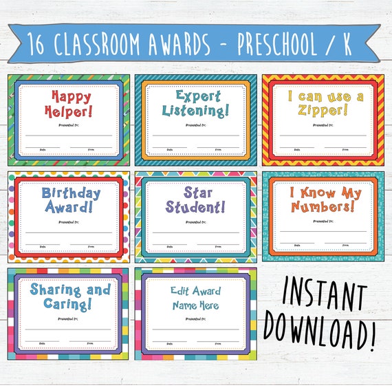Printable Classroom Certificates Mega Class Awards, Student Awards, 50