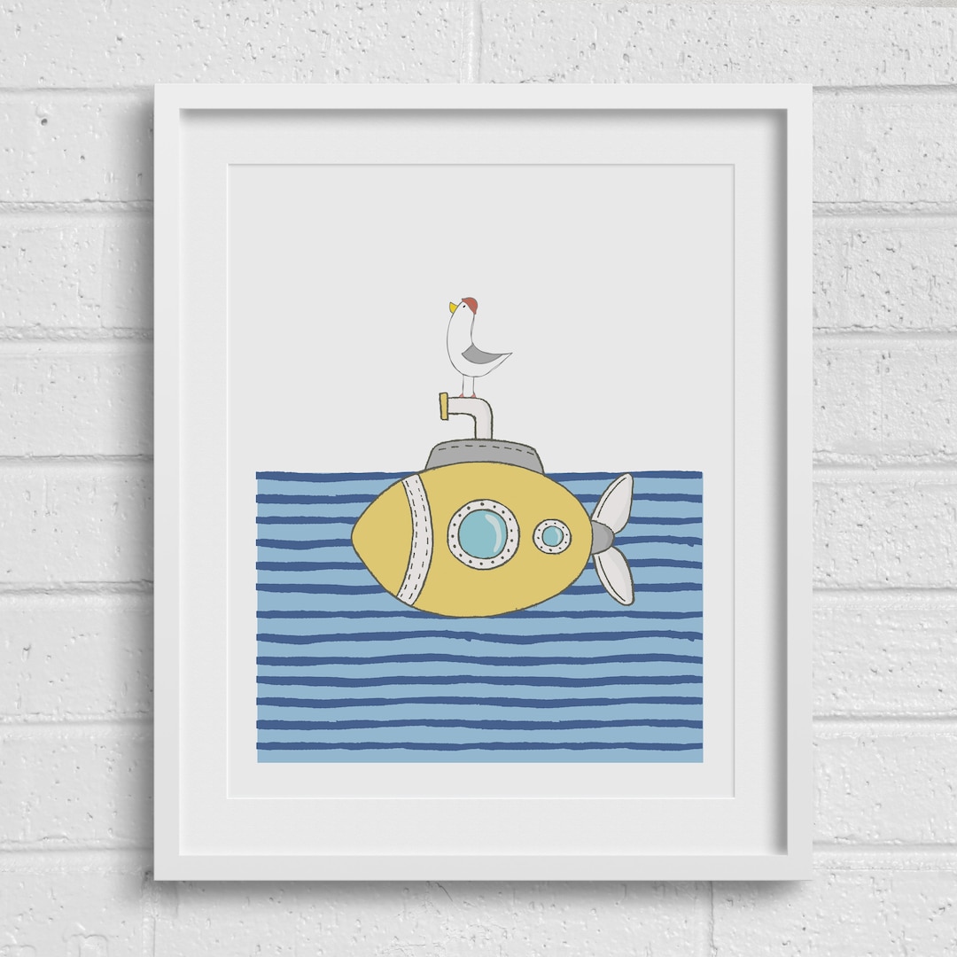 Yellow Submarine Printable Wall Art | Blue and Yellow Kids Room Decor ...