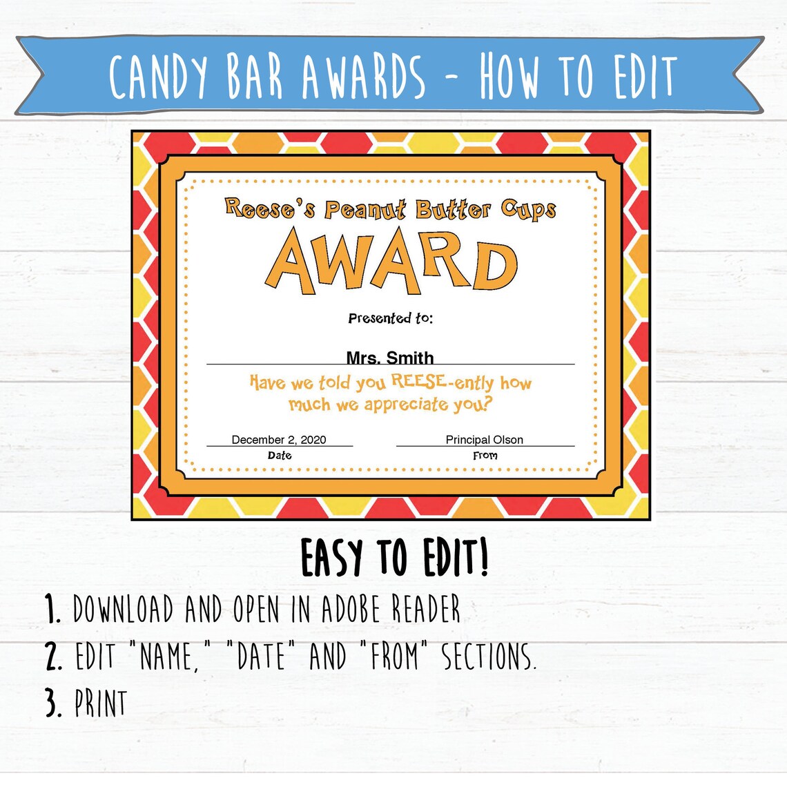 Candy Bar Award Certificates for Teachers Teacher - Etsy