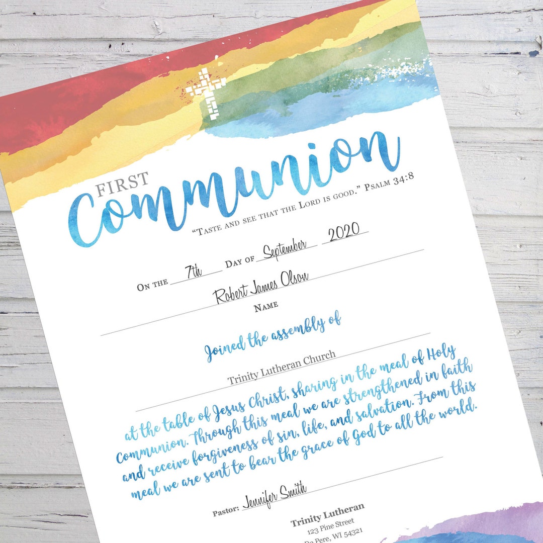First Communion Certificate | Rainbow | Instant Download | Edit and ...