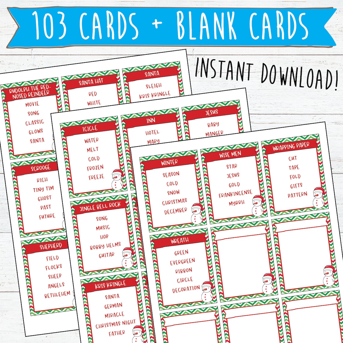 Christmas Taboo Game | 103 Cards With Christmas Themed Words and ...