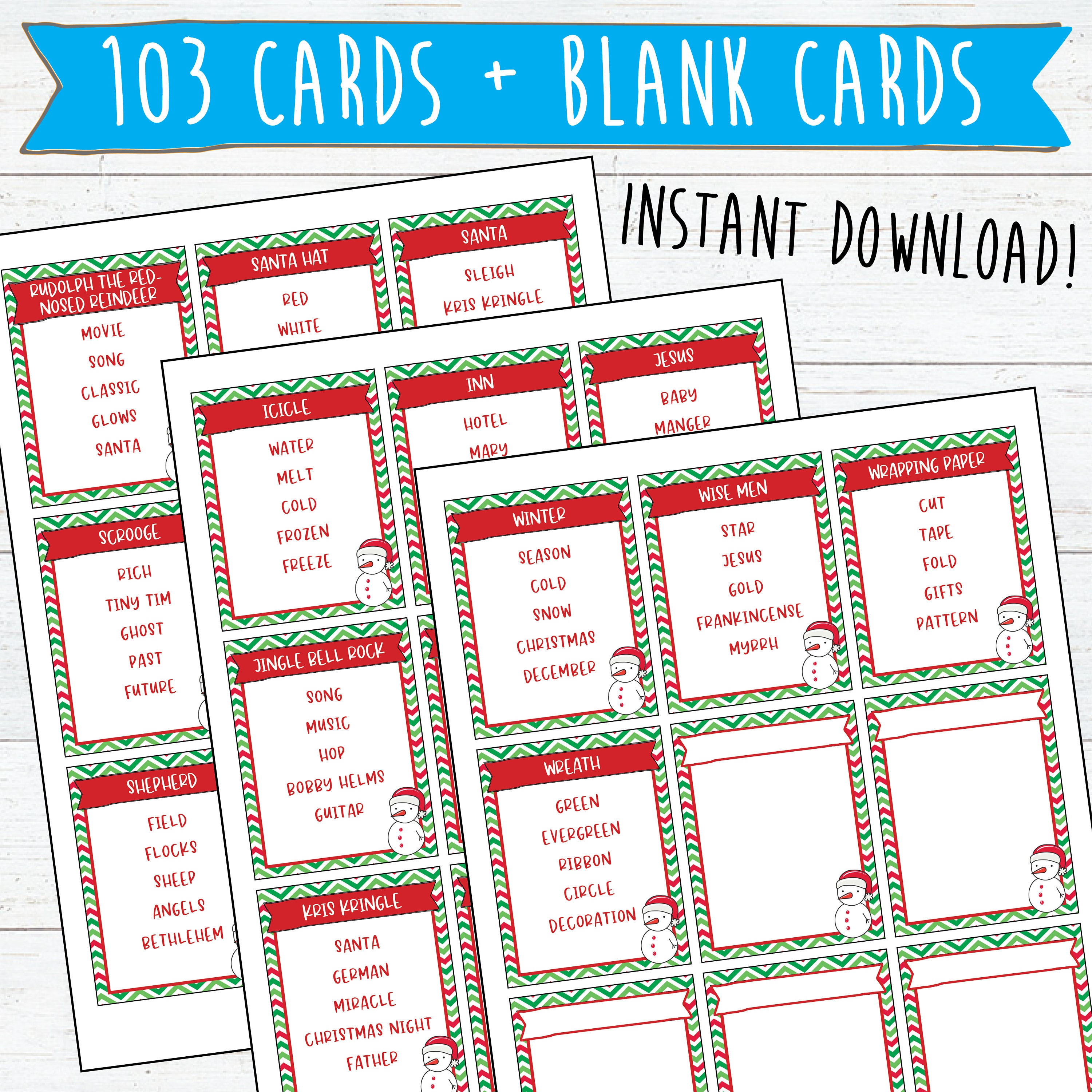 Christmas Taboo Game | 103 Cards With Christmas Themed Words and ...