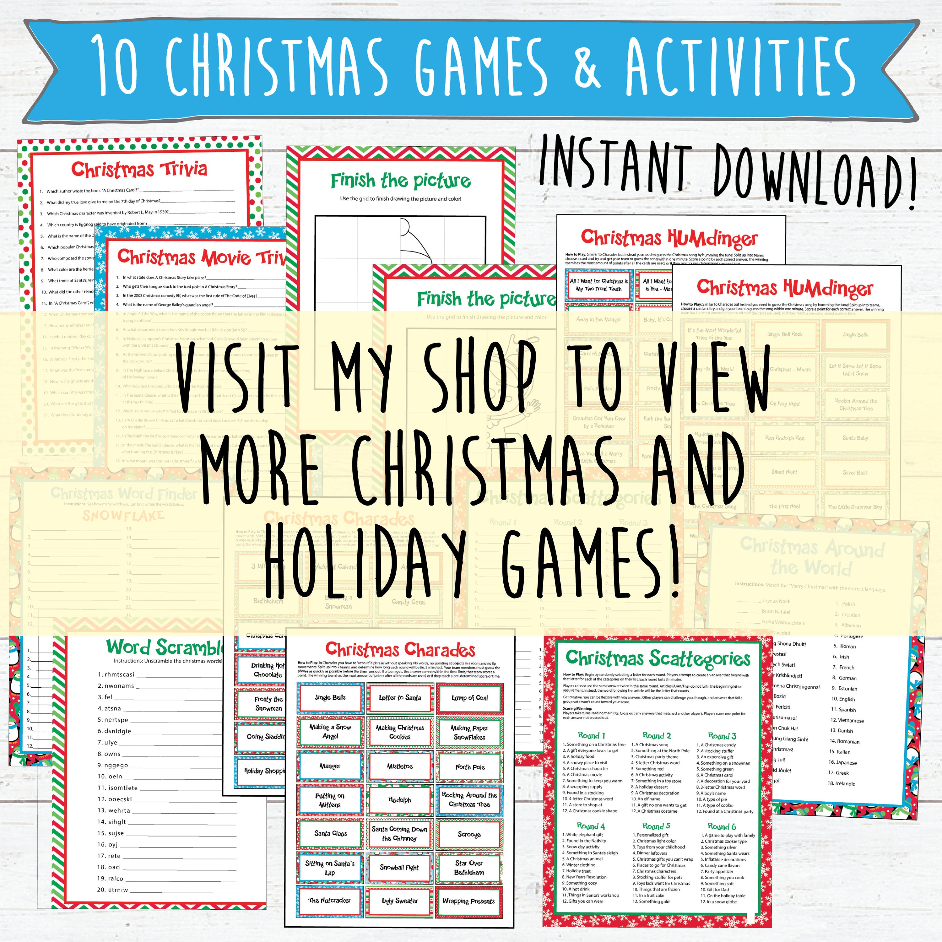 10 Christmas Bingo Printable Cards | Holiday Bingo Cards | Instant ...