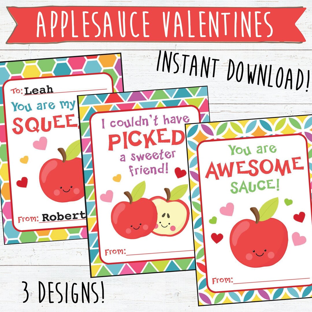 Applesauce Valentine Cards, CUTE Preschool Valentine's Cards, Valentine ...