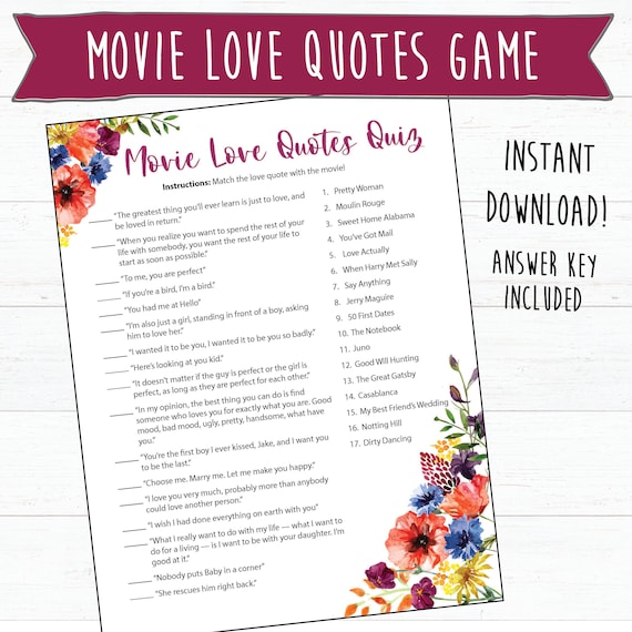 Movie Love Quotes Game Movie Love Quotes Game Kraft Couples Shower